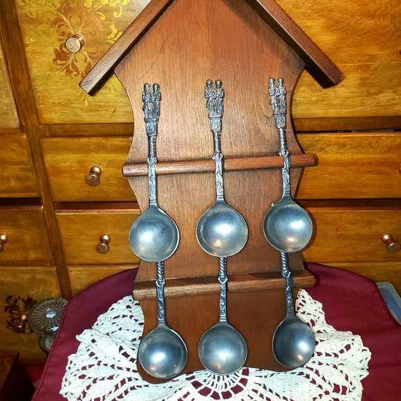 Dutch Wedding Pewter Spoons | Dining | Vintage Set Of Dutch Pewter ...